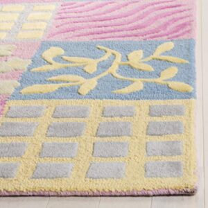 SAFAVIEH Kids Collection Area Rug - 5' x 8', Pink & Multi, Handmade Floral Wool, Ideal for High Traffic Areas in Living Room, Bedroom (SFK356A)