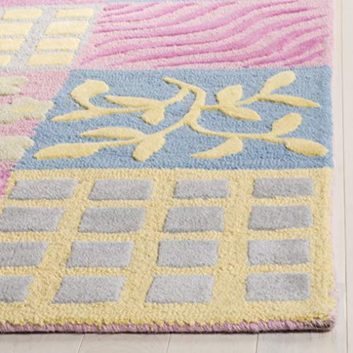 SAFAVIEH Kids Collection Area Rug - 5' x 8', Pink & Multi, Handmade Floral Wool, Ideal for High Traffic Areas in Living Room, Bedroom (SFK356A)