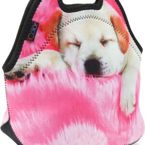 icolor Pink Dog Soft Friendly Insulated Lunch box - Bag Neoprene Handbag lunchbox Cooler warm Pouch Tote bag