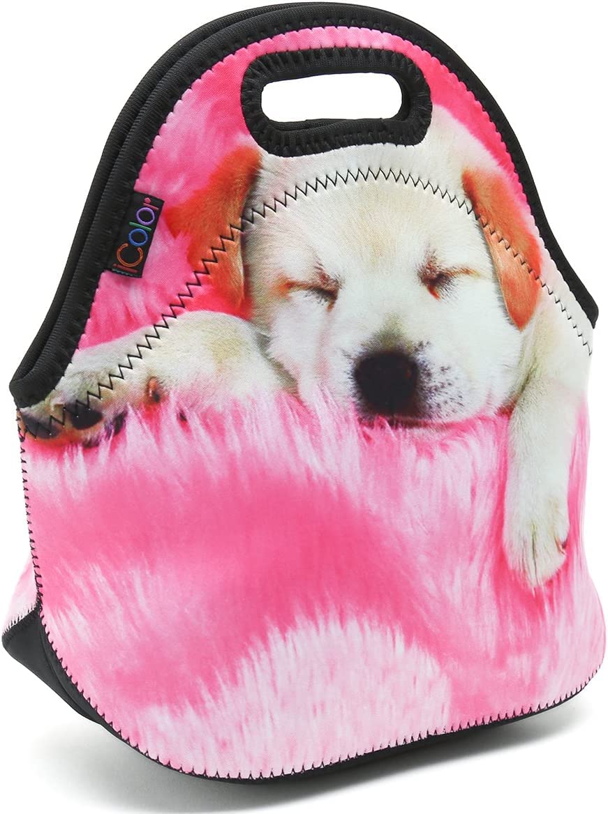 icolor Pink Dog Soft Friendly Insulated Lunch box - Bag Neoprene Handbag lunchbox Cooler warm Pouch Tote bag