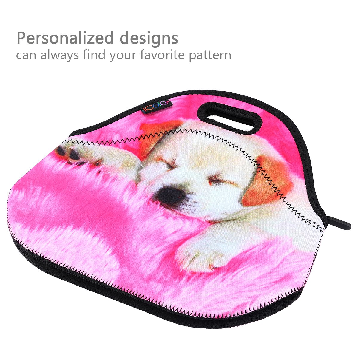 icolor Pink Dog Soft Friendly Insulated Lunch box - Bag Neoprene Handbag lunchbox Cooler warm Pouch Tote bag