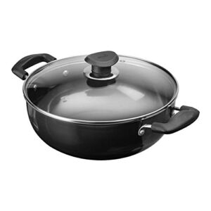 Vinod Cookware Professional Deep Kadhai – 2.1 Liters(2.2 Quarts) – 20cm–Glass Lid Included – Multi-Use Hard Anodized Wok/Pot –Suitable For Indian Cooking, Sauces, Pasta, Stews, Soups – Riveted Handles