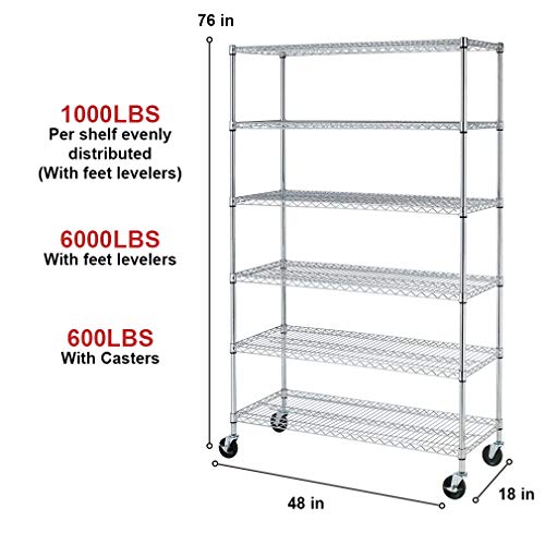 BestOffice 18x48x72 Storage Shelves Commercial Heavy Duty Metal Shelves Garage Organizer Wire Rack Shelving Storage Unit Shelf Adjustable Utility 6000 LBS Capacity,Chrome