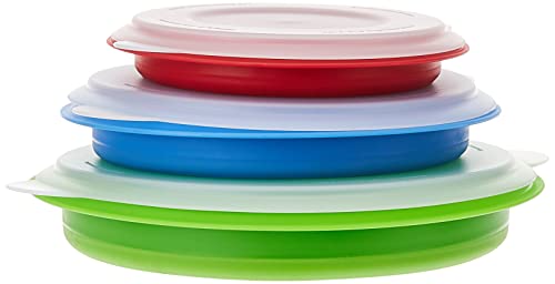 Progressive International CB-20 Storage Bowls with Lids, Set of 3, teal, green and red