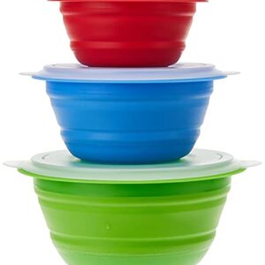 Progressive International CB-20 Storage Bowls with Lids, Set of 3, teal, green and red