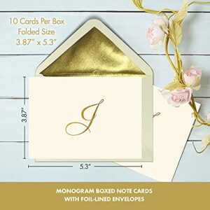 Designer Greetings Monogram Boxed Note Cards, Personalized Stationery Set (10 Count), Letter J