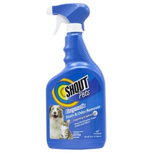 shout for pets enzymatic stain and odor remover | carpet and upholstery cleaner in fresh scent, 32 ounces | easiest way to neutralize pet odors in pet households