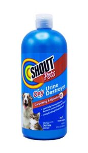 shout for pets turbo oxy urine remover | carpet cleaner and pet odor eliminator in fresh scent, 32 oz | fast, easy, and effective for pet odors in homes