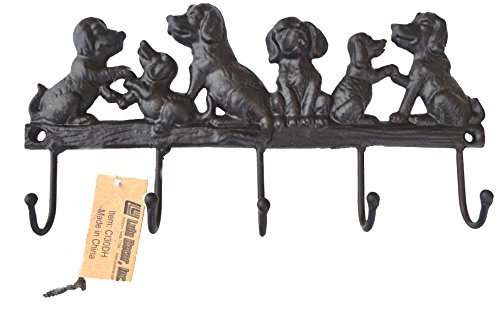 Lulu Decor, Cast Iron 5 Dog Key Hooks, Ideal for Dog Lovers (Antique Black)