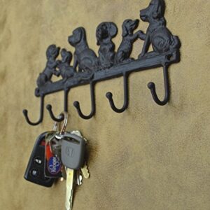 Lulu Decor, Cast Iron 5 Dog Key Hooks, Ideal for Dog Lovers (Antique Black)