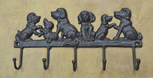 Lulu Decor, Cast Iron 5 Dog Key Hooks, Ideal for Dog Lovers (Antique Black)