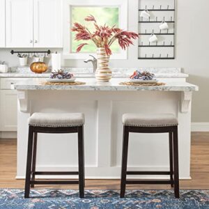 Linon Linen and Dark Backless Claridge Stool, Counter Height, Beige & Dark Walnut