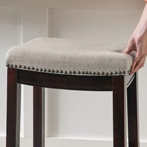 Linon Linen and Dark Backless Claridge Stool, Counter Height, Beige & Dark Walnut