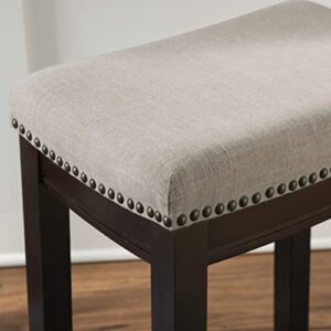 Linon Linen and Dark Backless Claridge Stool, Counter Height, Beige & Dark Walnut