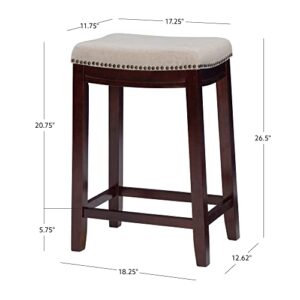 Linon Linen and Dark Backless Claridge Stool, Counter Height, Beige & Dark Walnut