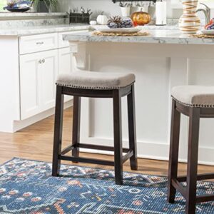 Linon Linen and Dark Backless Claridge Stool, Counter Height, Beige & Dark Walnut