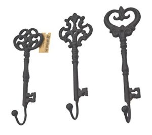 lulu decor, shabby chic decorative wall hook cast iron key shape coat hanger (vintage black 3 pcs)