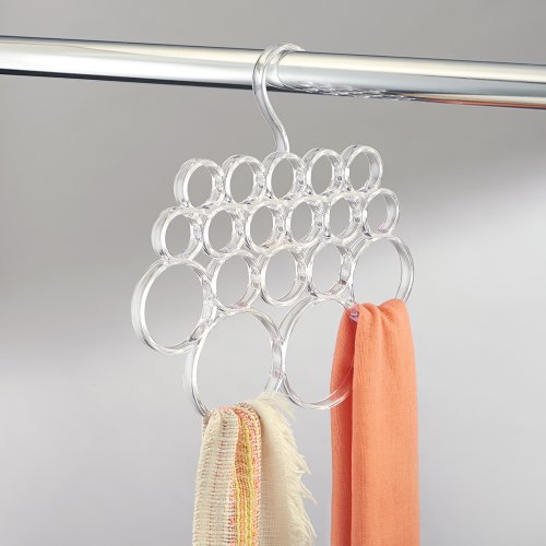 InterDesign Clarity Scarf Hanger, No Snag Storage for Scarves, Ties, Belts, Shawls, Pashminas, Accessories - 18 Loops, Clear