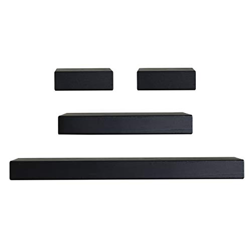 Melannco Floating Chunky Shelves for Bedroom, Living Room, Bathroom, Kitchen, Nursery, Set of 4, Black, 4 Count