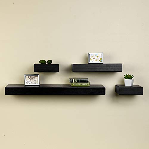 Melannco Floating Chunky Shelves for Bedroom, Living Room, Bathroom, Kitchen, Nursery, Set of 4, Black, 4 Count