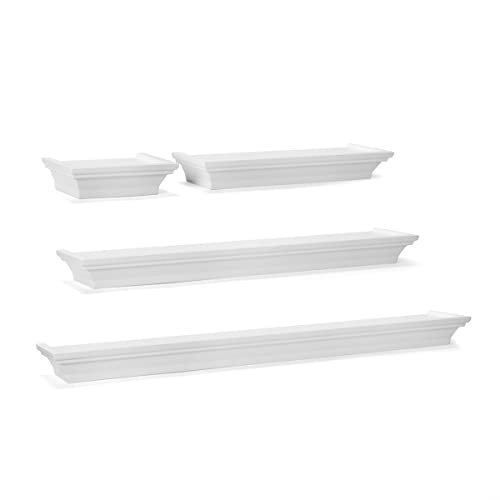 MELANNCO Floating Wall Shelves for Bedroom, Living Room, Bathroom, Kitchen, Nursery, Set of 4, White, 4 Count