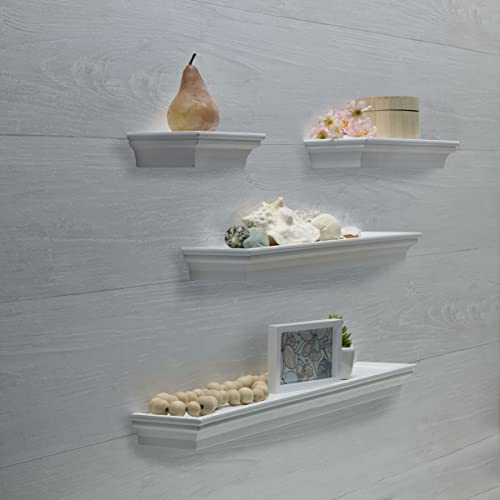 MELANNCO Floating Wall Shelves for Bedroom, Living Room, Bathroom, Kitchen, Nursery, Set of 4, White, 4 Count