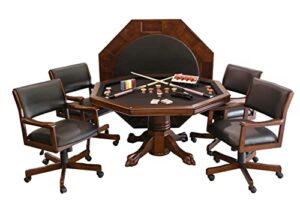 fairview game rooms 3-in1 combination game & dining table set with 4 rocker-swivel chairs- (chestnut)