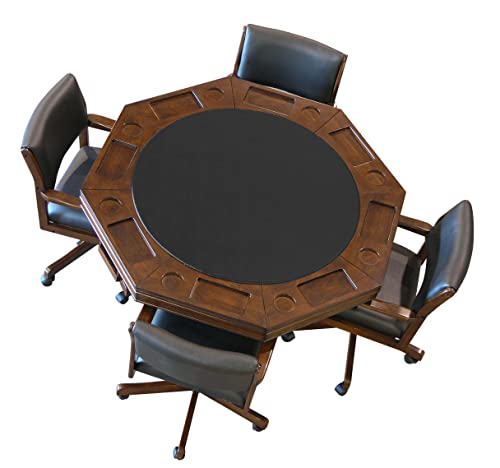 Fairview Game Rooms 3-in1 Combination Game & Dining Table Set with 4 Rocker-Swivel Chairs- (Chestnut)