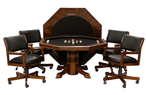 Fairview Game Rooms 3-in1 Combination Game & Dining Table Set with 4 Rocker-Swivel Chairs- (Chestnut)