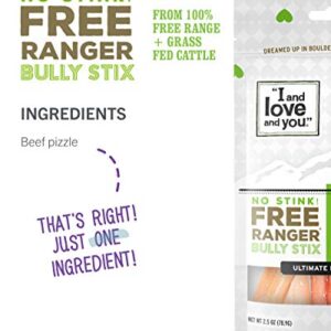 I and love and you Free Ranger No Stink! Natural Grain Free Bully Stix - Low Odor, 100% Beef Pizzle, 6-Inch, Pack of 5