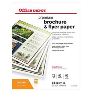 Office Depot Professional Brochure And Flyer Paper, Glossy, 8 1/2in. x 11in., 50 Lb, Pack Of 100 Sheets, 124213