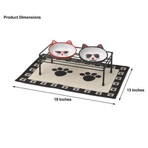 PetRageous 10209 Paws Tapestry Dog Non-Skid Machine Washable Placemat for Pet Feeding Stations with Rubber Backing 13-Inch by 19-Inch for Dogs and Cats, Black and Natural