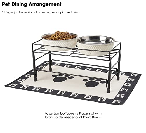 PetRageous 10209 Paws Tapestry Dog Non-Skid Machine Washable Placemat for Pet Feeding Stations with Rubber Backing 13-Inch by 19-Inch for Dogs and Cats, Black and Natural