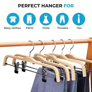 J.S. Hanger Natural Finish Wooden Pant Hangers with Anti-rust Hook and 2-Adjustable Clips, 5-Pack