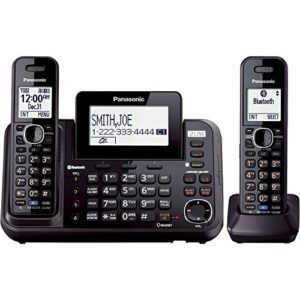 panasonic 2-line cordless phone system with 2 handsets - answering machine, link2cell, 3-way conference, call block, long range dect 6.0, bluetooth - kx-tg9542b (black)