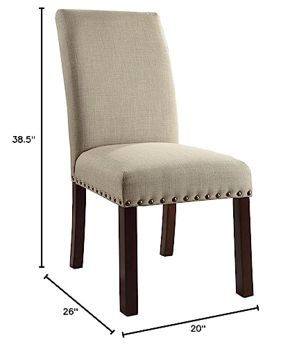 Homepop Home Decor | Classic Upholstered Parsons Dining Chairs | Set of 2 Accent Dining Chairs with Nailhead Trim, Natural Linen