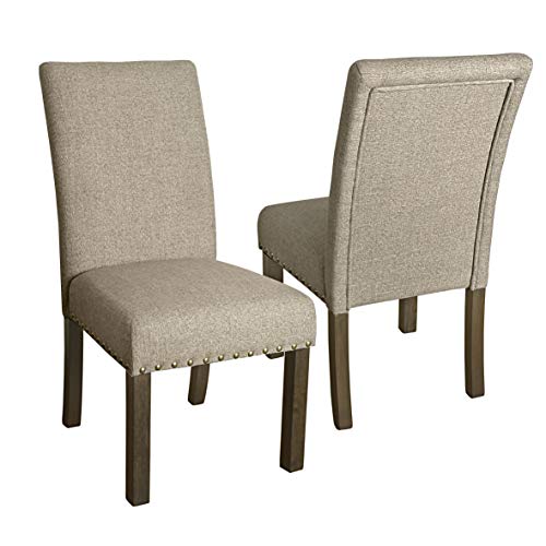 Homepop Home Decor | Classic Upholstered Parsons Dining Chairs | Set of 2 Accent Dining Chairs with Nailhead Trim, Natural Linen