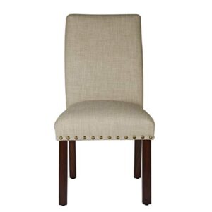 Homepop Home Decor | Classic Upholstered Parsons Dining Chairs | Set of 2 Accent Dining Chairs with Nailhead Trim, Natural Linen