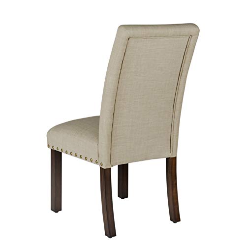 Homepop Home Decor | Classic Upholstered Parsons Dining Chairs | Set of 2 Accent Dining Chairs with Nailhead Trim, Natural Linen