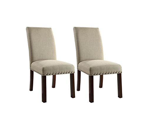 Homepop Home Decor | Classic Upholstered Parsons Dining Chairs | Set of 2 Accent Dining Chairs with Nailhead Trim, Natural Linen