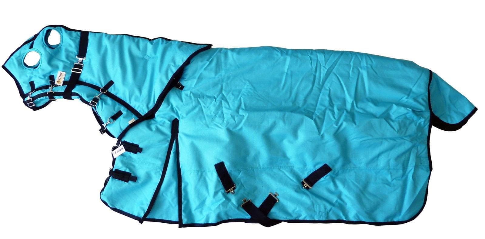 1200D Waterproof Poly Turnout Blanket with Hood - Turquoise 70" Small