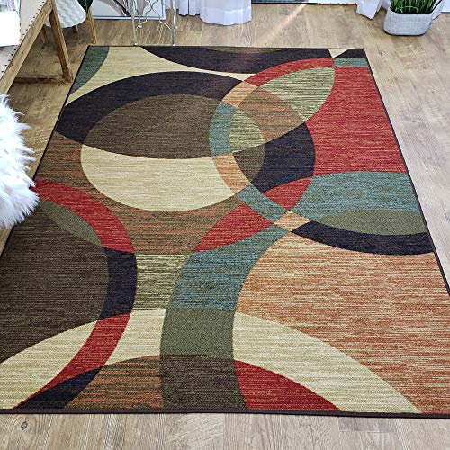 Rubber Backed Area Rug, 39 x 58 inch, Modern Circles, Non Slip, Kitchen Rugs and Mats