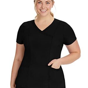 Healing Hands Scrubs for Women Mock Wrap Neck Top 2 Pocket Purple Label Women's Scrub Top 2172 Jordan Black 2XL