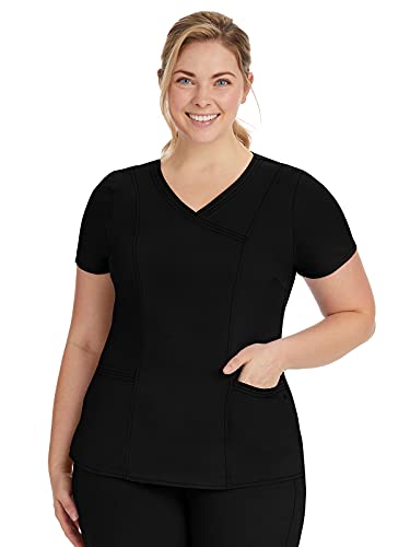 Healing Hands Scrubs for Women Mock Wrap Neck Top 2 Pocket Purple Label Women's Scrub Top 2172 Jordan Black 2XL