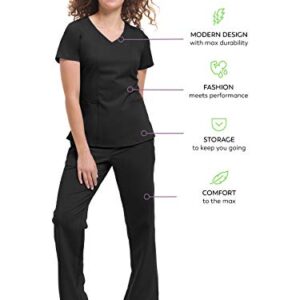 Healing Hands Scrubs for Women Mock Wrap Neck Top 2 Pocket Purple Label Women's Scrub Top 2172 Jordan Black 2XL