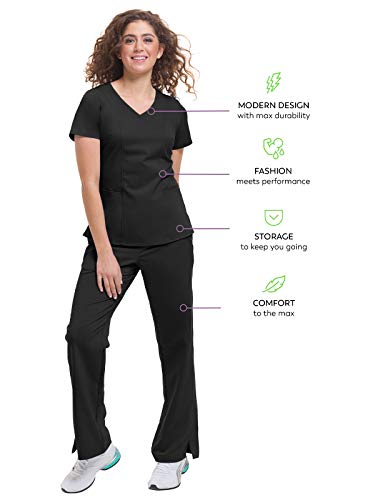 Healing Hands Scrubs for Women Mock Wrap Neck Top 2 Pocket Purple Label Women's Scrub Top 2172 Jordan Black 2XL