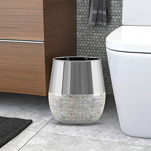 nu steel JA8H Jakarta Collection Wastebasket, Round Vintage Trash Can for Bathroom, Bedroom, Dorm, College, Office, 9.5" x 9.5" x 10", Metal with Mother of Pearl Finish, Large, Mop & Shiny