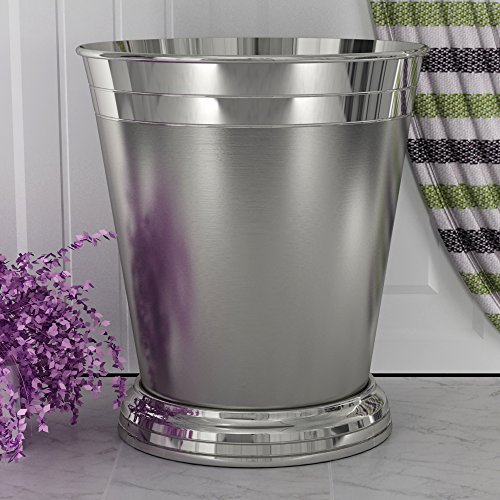 nu steel Lighthouse Metal Trash Can Wastebasket, Garbage Container Bin for Bathrooms, Powder Rooms, Kitchens, Home Offices -Shiny/Brushed Nickel