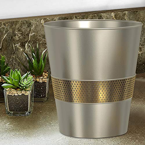 nu steel Nusteel Selma Decorative Steel Small Trash Can Wastebasket, Garbage Container Bin for Bathrooms, Powder Rooms, Kitchens, Home Offices-Pewter & Gold, Large, Brushed & Gold Finish