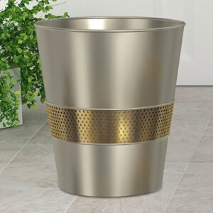 nu steel Nusteel Selma Decorative Steel Small Trash Can Wastebasket, Garbage Container Bin for Bathrooms, Powder Rooms, Kitchens, Home Offices-Pewter & Gold, Large, Brushed & Gold Finish